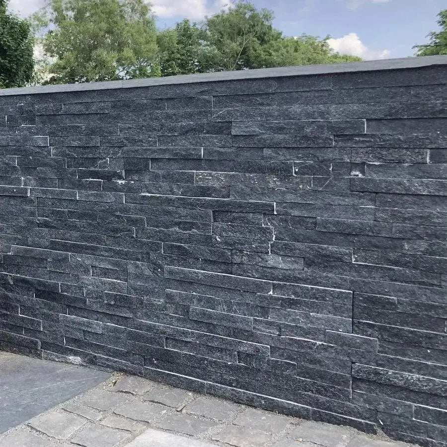 Black Sparkle Quartz Split Face Tiles 550 x 150 | Paving Slabs Direct